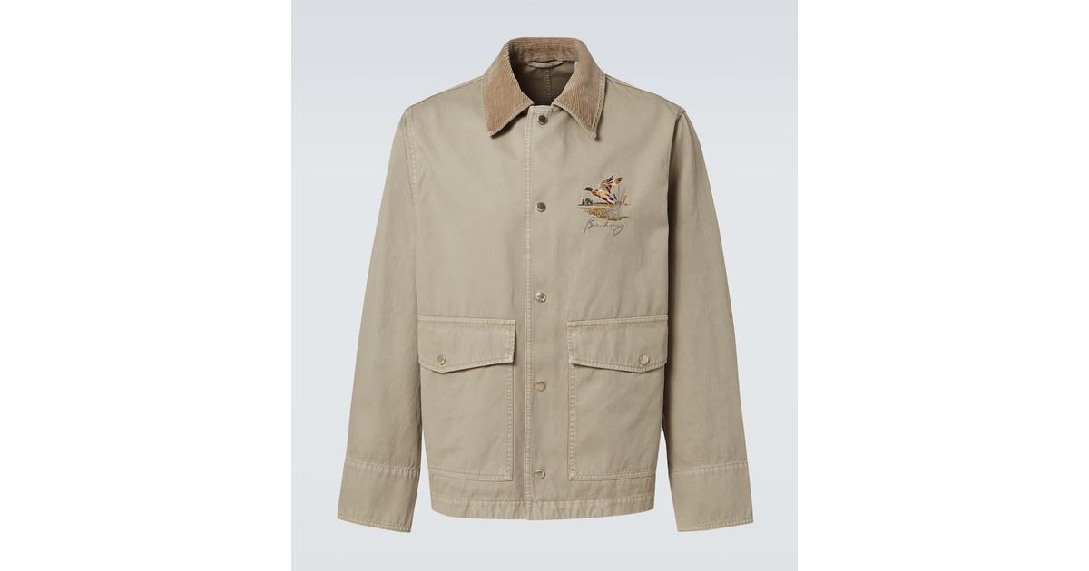 Burberry Embroidered Cotton Twill Field Jacket in Natural for Men | Lyst