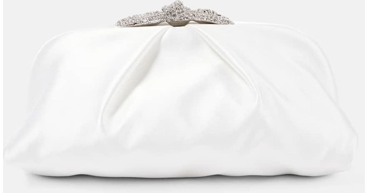 Aquazzura Very Bow Tie Embellished Satin Clutch in White | Lyst UK