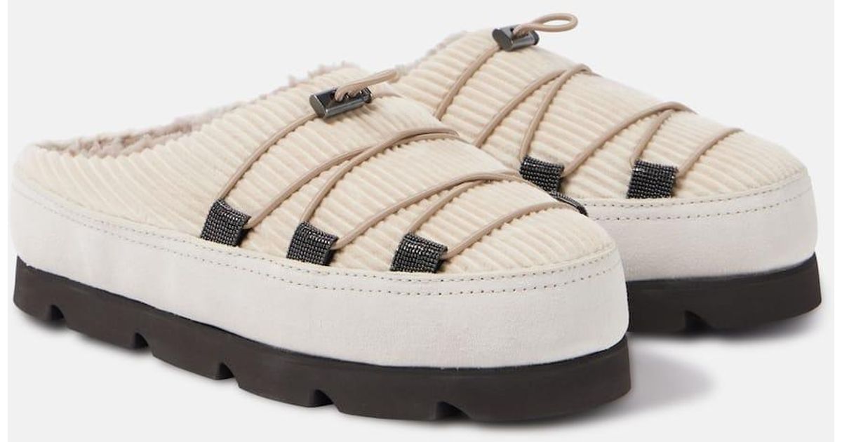 Brunello Cucinelli Chunky Shearling-lined Slippers in White | Lyst