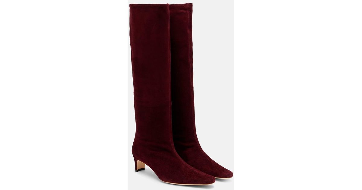 STAUD Wally 55 Suede Knee-High Boots in Red | Lyst