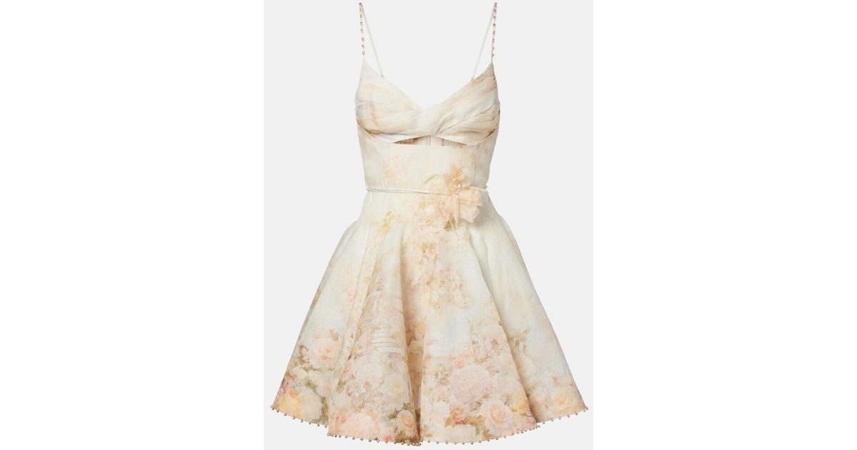 Zimmermann Memento Floral Linen And Silk Minidress in Natural | Lyst