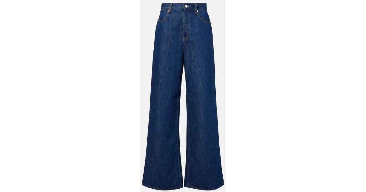 Gucci Leather-Trimmed Wide-Leg Jeans in Blue | Lyst