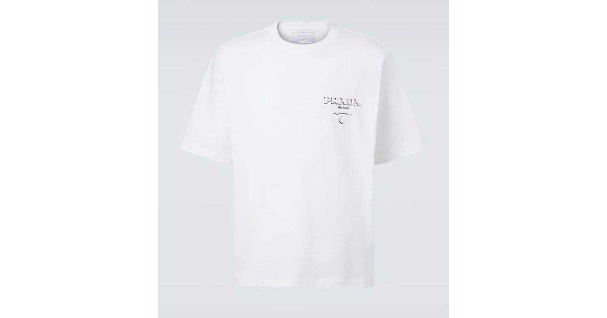 Prada Logo Oversized Cotton Jersey T-Shirt in White for Men | Lyst