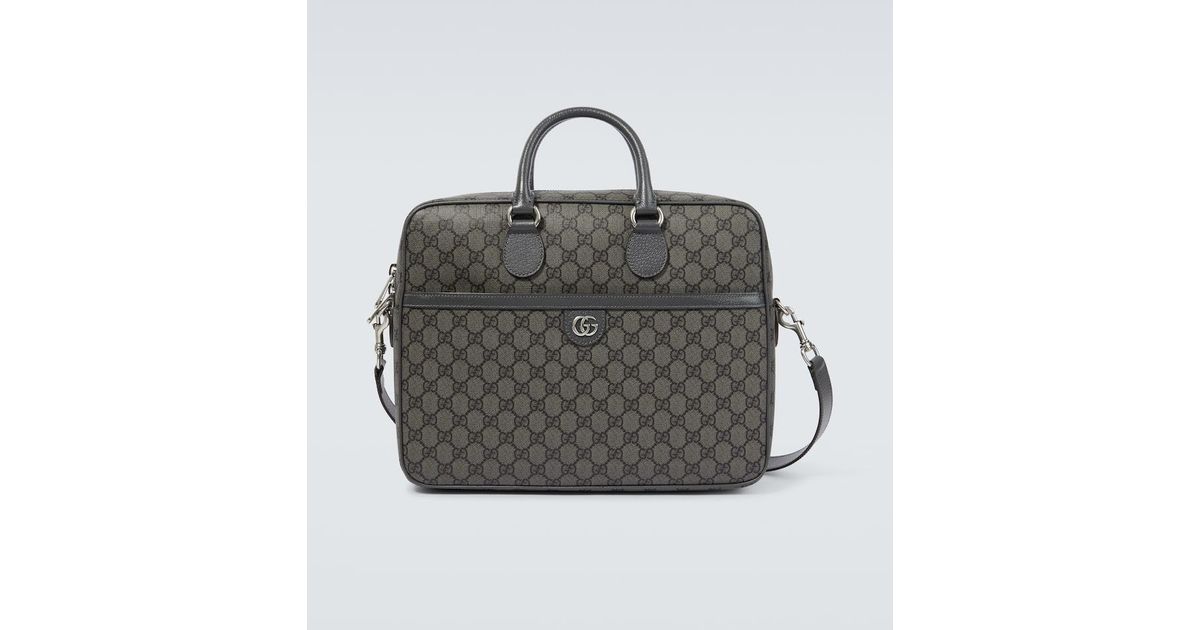 Gucci Gg Supreme Leather-Trimmed Briefcase in Gray for Men | Lyst