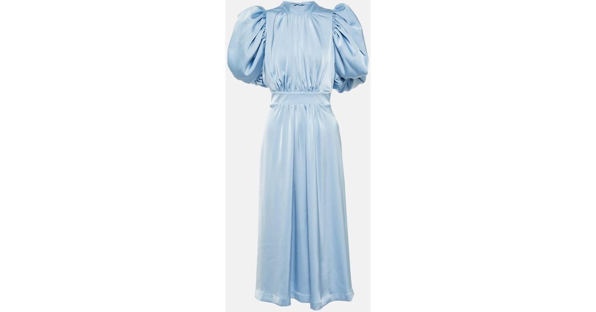 ROTATE BIRGER CHRISTENSEN Staeen Puff-Sleeve Midi Dress in Blue | Lyst UK