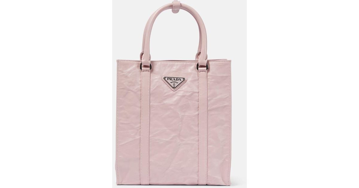 Prada Wrinkled Leather Tote Handbag For in Pink | Lyst