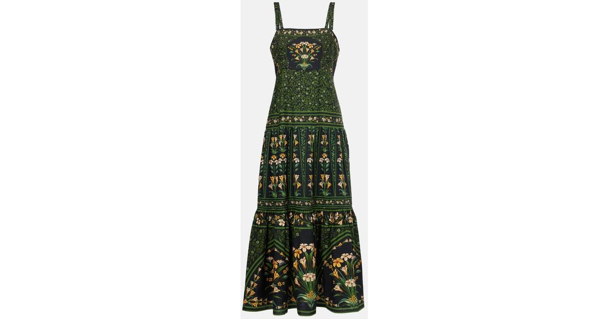 FARM Rio Flowers Arch Linen-Blend Midi Dress in Green | Lyst