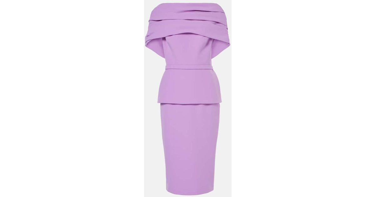 Safiyaa Loura Draped Peplum Crepe Midi Dress in Purple | Lyst