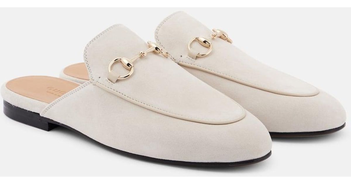 Gucci Princetown Leather Slippers in White | Lyst