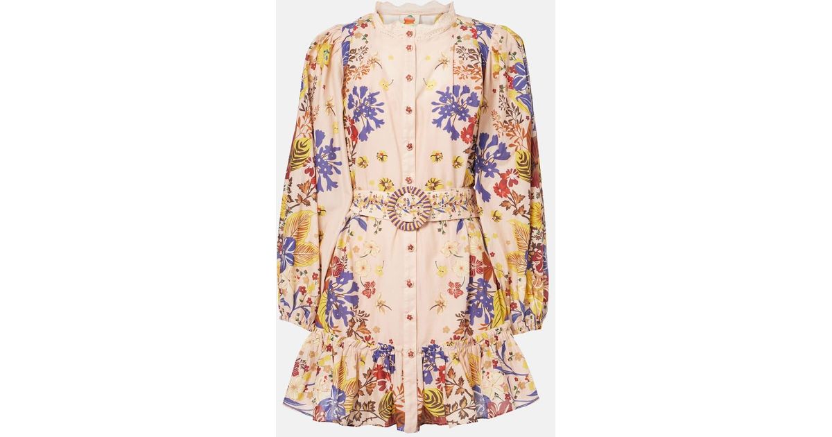 FARM Rio Beauty Bouquet Belted Cotton Minidress in Pink | Lyst