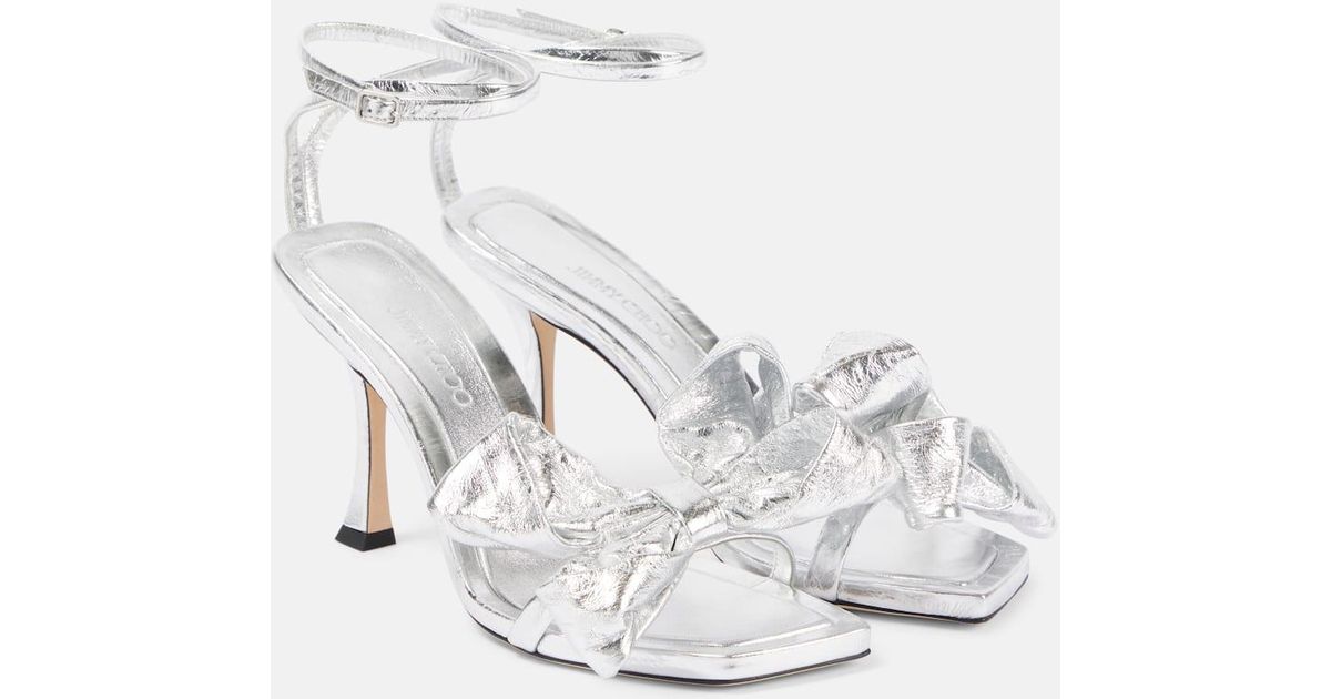 Jimmy Choo Staz 90 Metallic Leather Sandals in White | Lyst