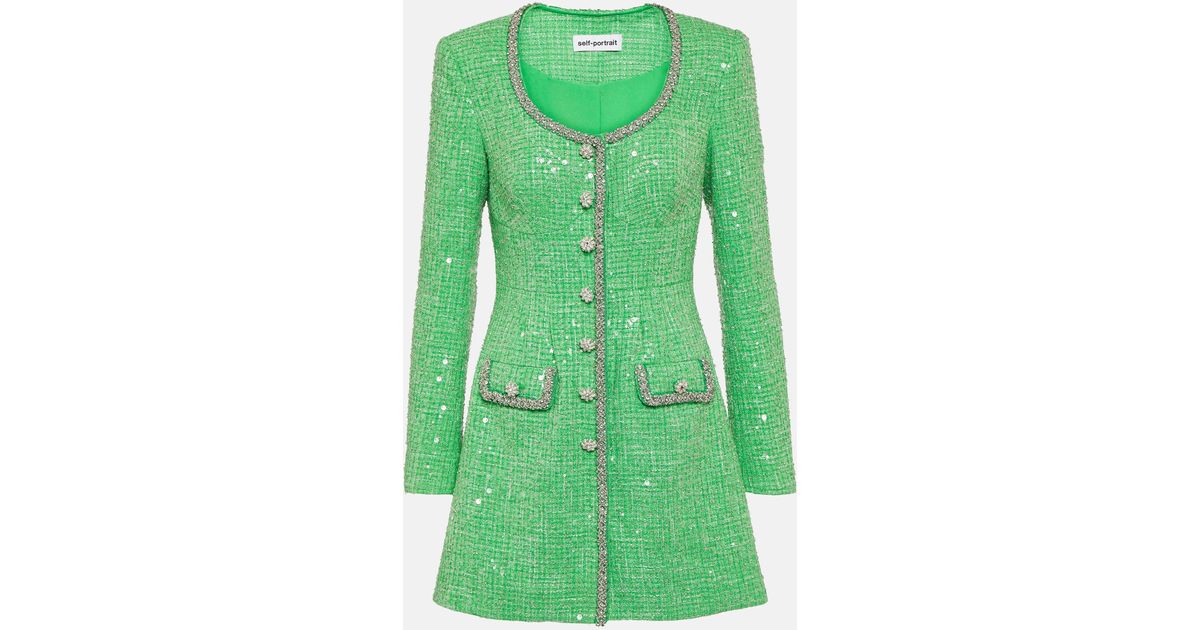 Self-Portrait Sequined Boucle Minidress in Green | Lyst Canada