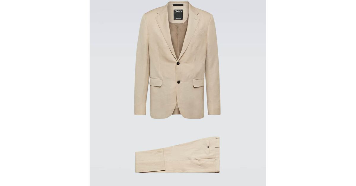 ZEGNA Trofeo Wool And Linen Suit in Natural for Men | Lyst