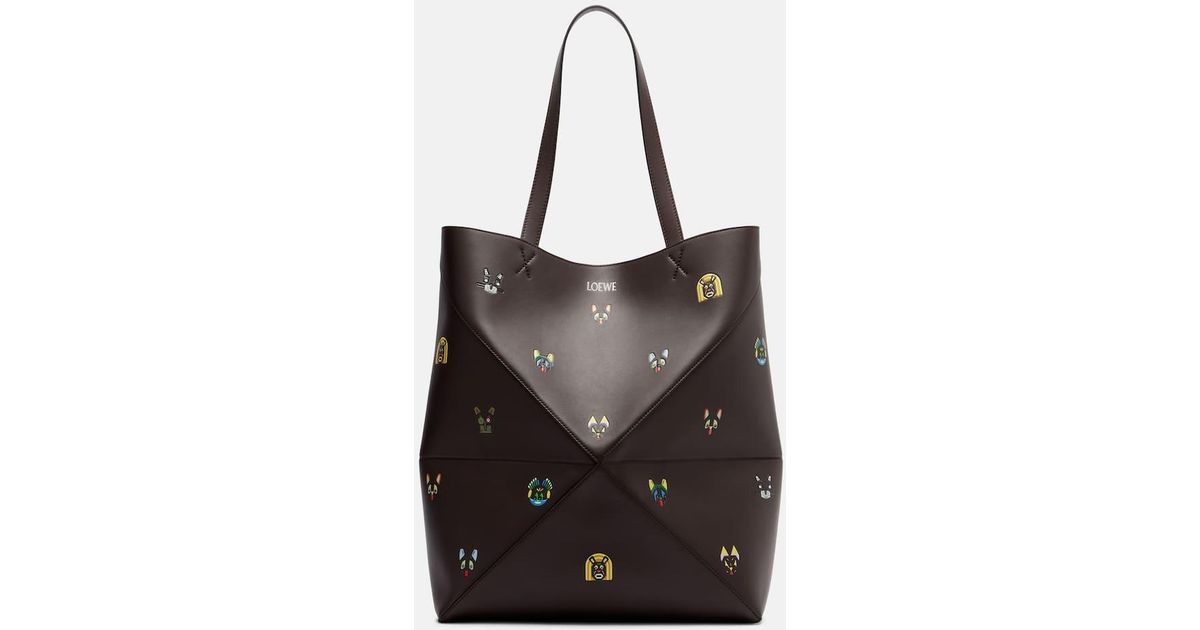 Loewe X Louis Wain Puzzle Fold Cats Leather Tote Bag in Black | Lyst