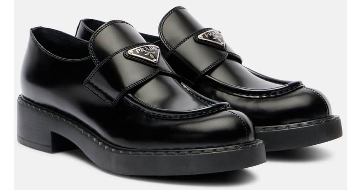 Prada Chocolate Logo Leather Loafers in Black | Lyst