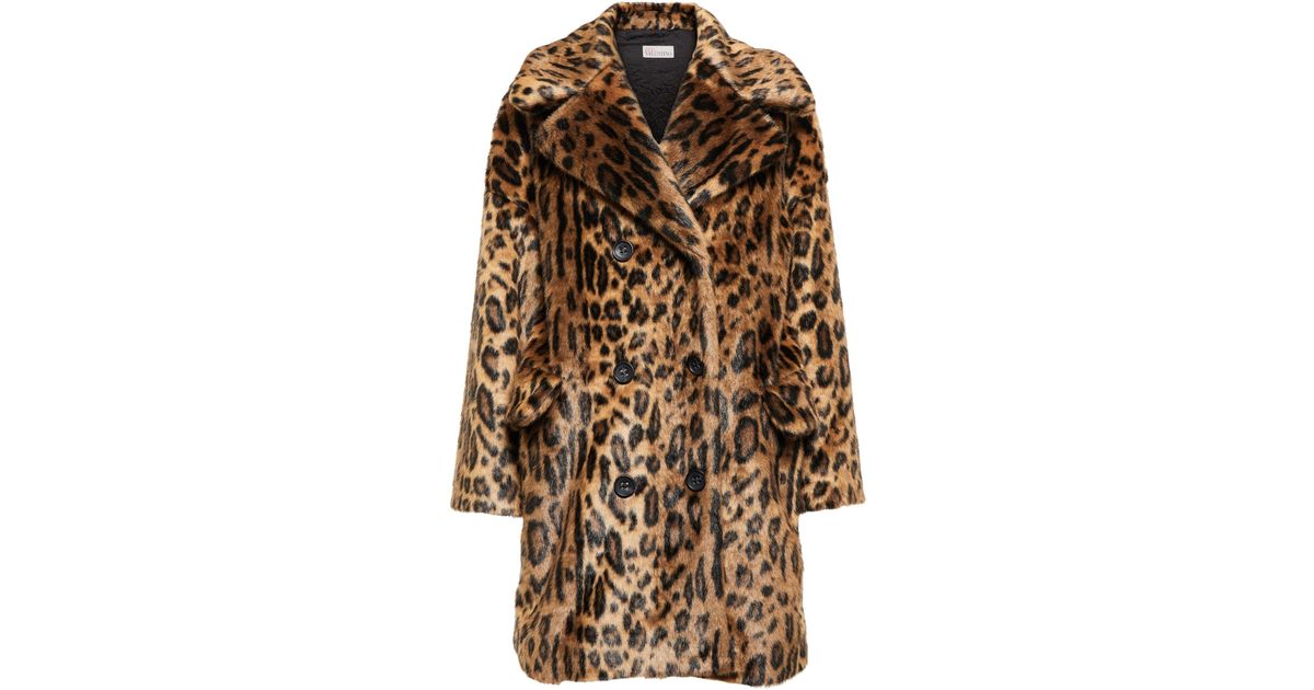 RED Valentino Leopard-print Faux Fur Coat in Brown | Lyst