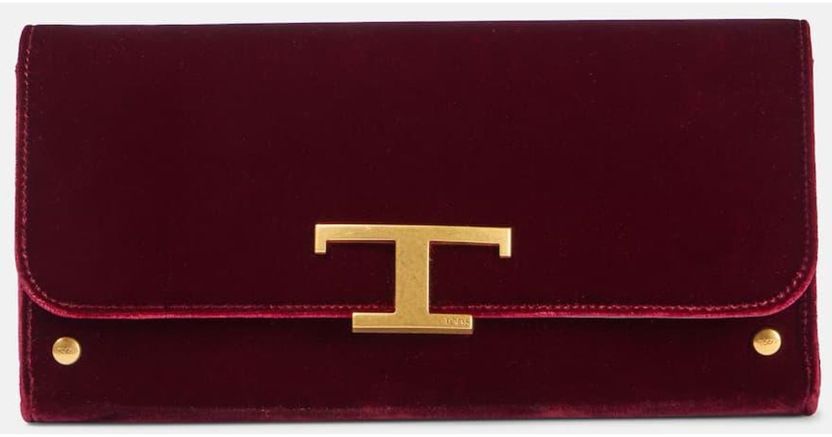 Tod's T Timeless Small Velvet Wallet On Chain in Red | Lyst