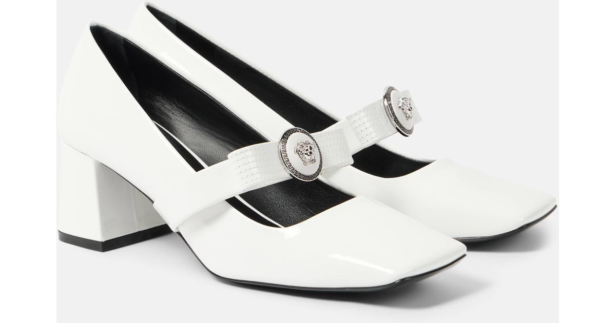 Versace Gianni Ribbon 55 Patent Leather Mary Jane Pumps in White | Lyst UK