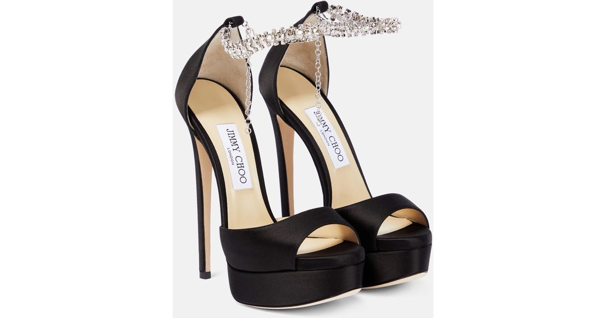 Jimmy Choo Max Bing 150 Embellished Satin Platform Sandals in Black | Lyst