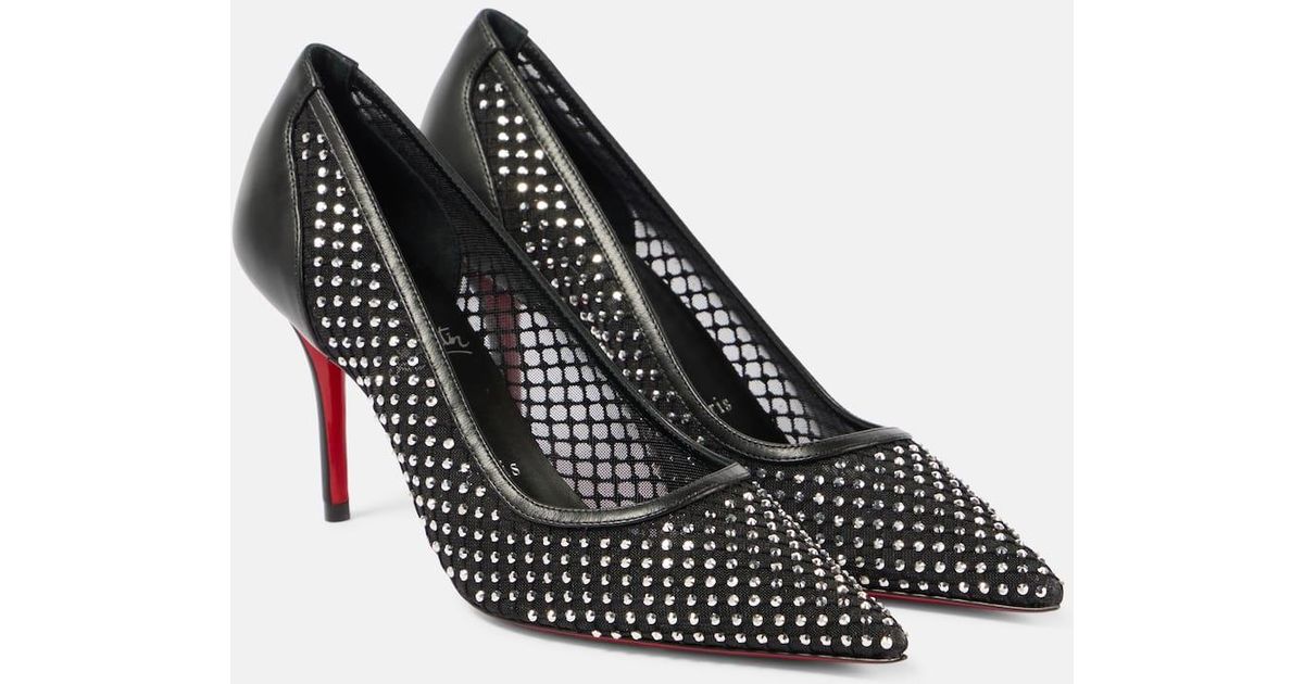 Christian Louboutin Apostropha 80 Embellished Mesh Pumps in Black | Lyst