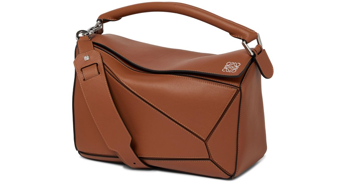 Loewe Puzzle Medium Leather Bag In Tan Natural Lyst loewe-puzzle-medium-leather-bag-in-tan-natural-lyst
