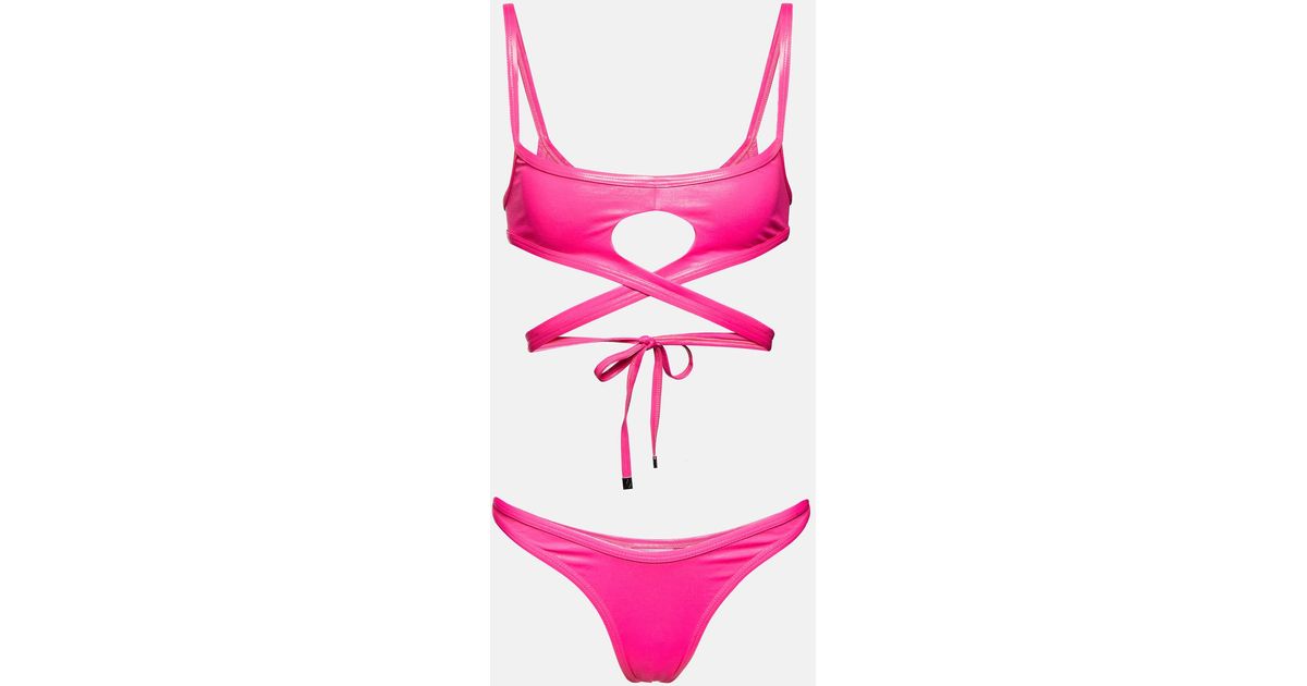 The Attico Square Wrap Bikini in Pink | Lyst