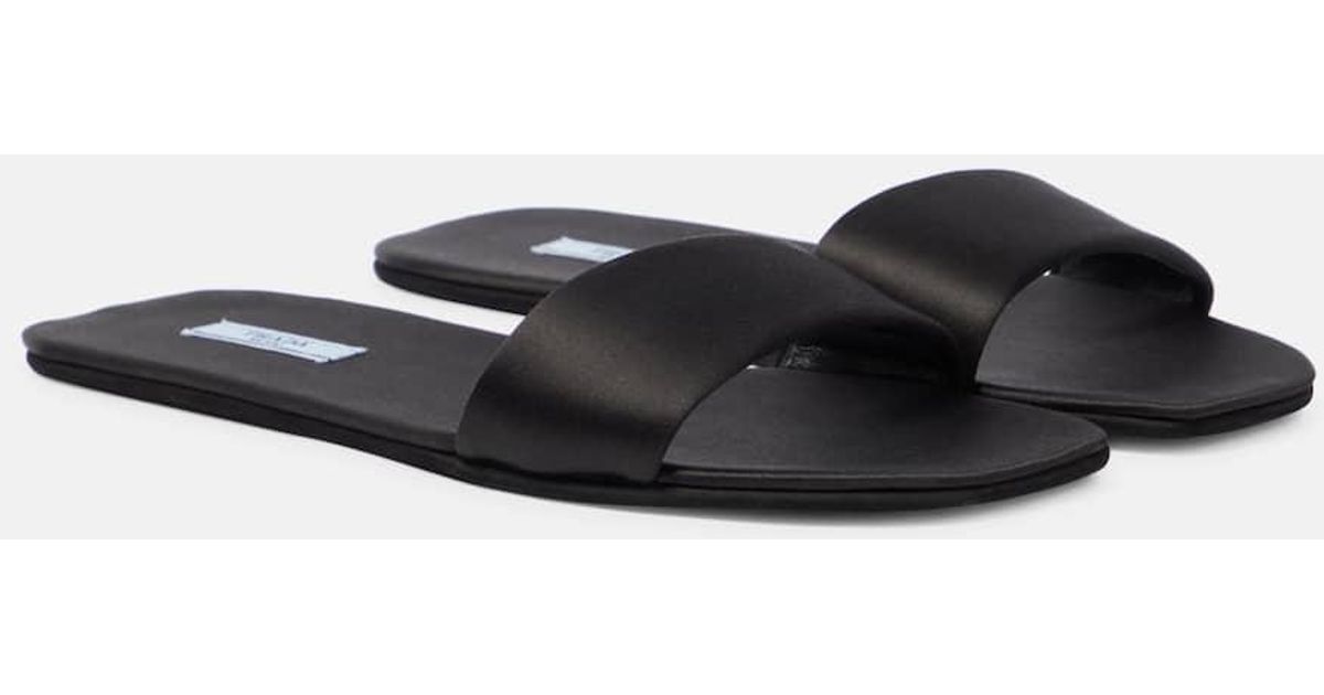 Prada Silk Satin Slides in Black | Lyst