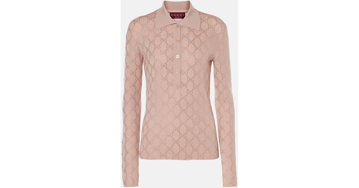 Gucci Gg Crystal Wool Polo Sweater in Pink | Lyst UK