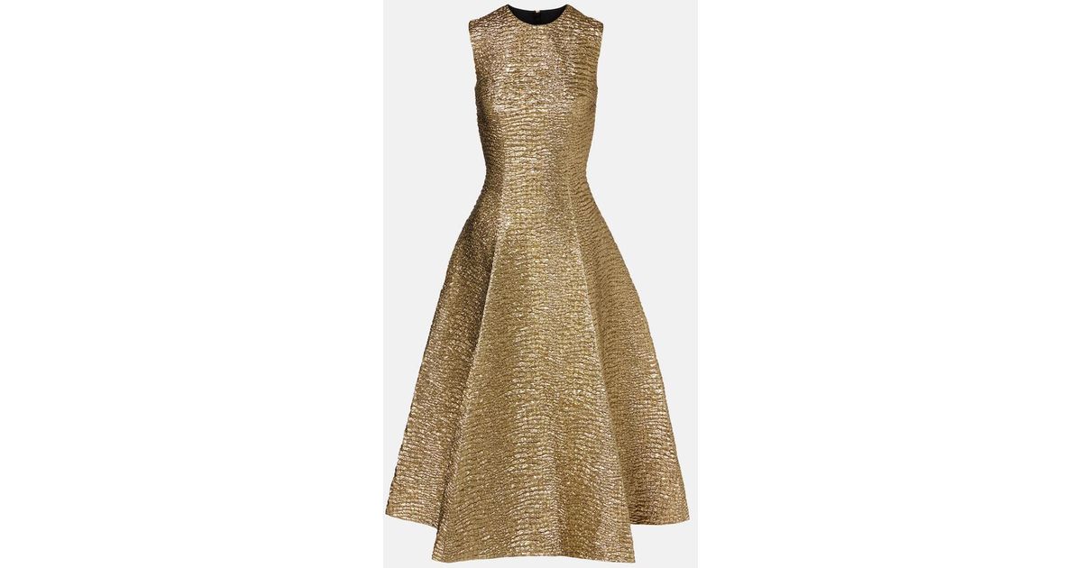 Emilia Wickstead Mara Metallic-Effect Seersucker Midi Dress in Natural ...