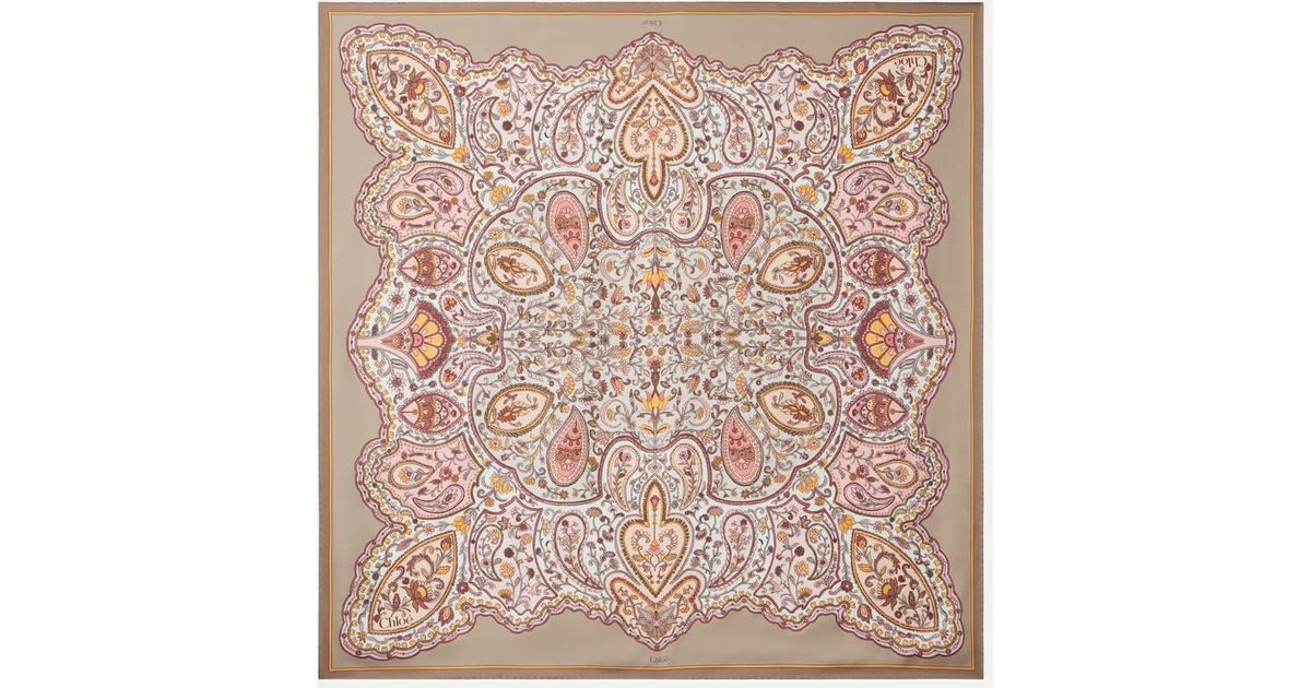 Chloé Paisley Silk Twill Scarf in Pink | Lyst