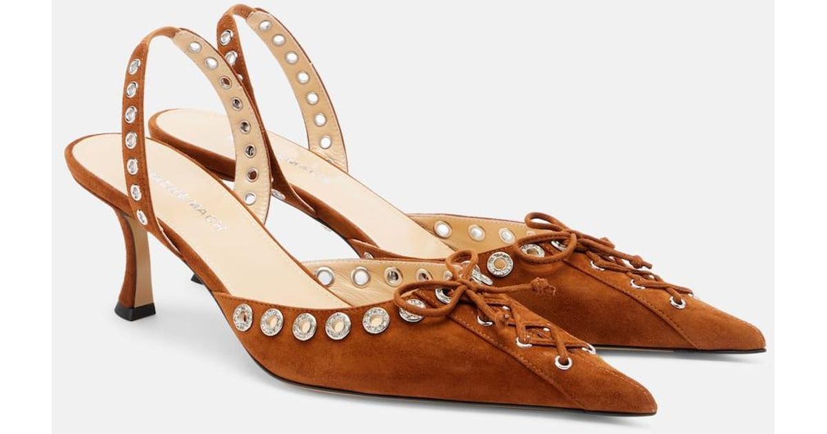 Mach & Mach Crystalized Corset 65 Suede Slingback Pumps in Brown | Lyst UK