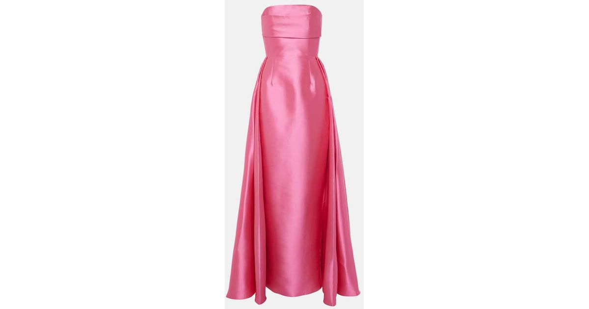 Solace London Strapless Satin Twill Gown in Pink | Lyst