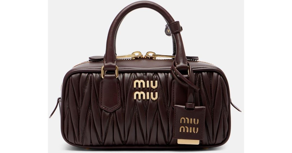 Miu Miu Arcadie Matelasse Leather Tote Bag in Brown | Lyst