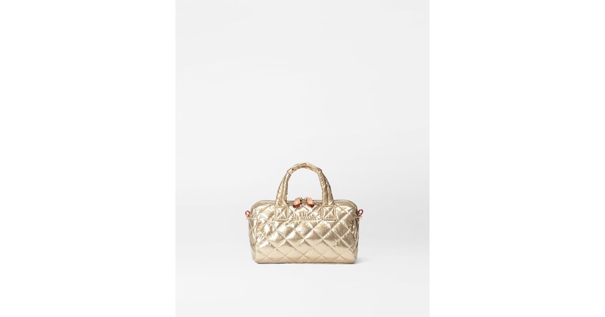 MZ Wallace Antique Gold Metallic Mini Metro Satchel in Natural | Lyst UK