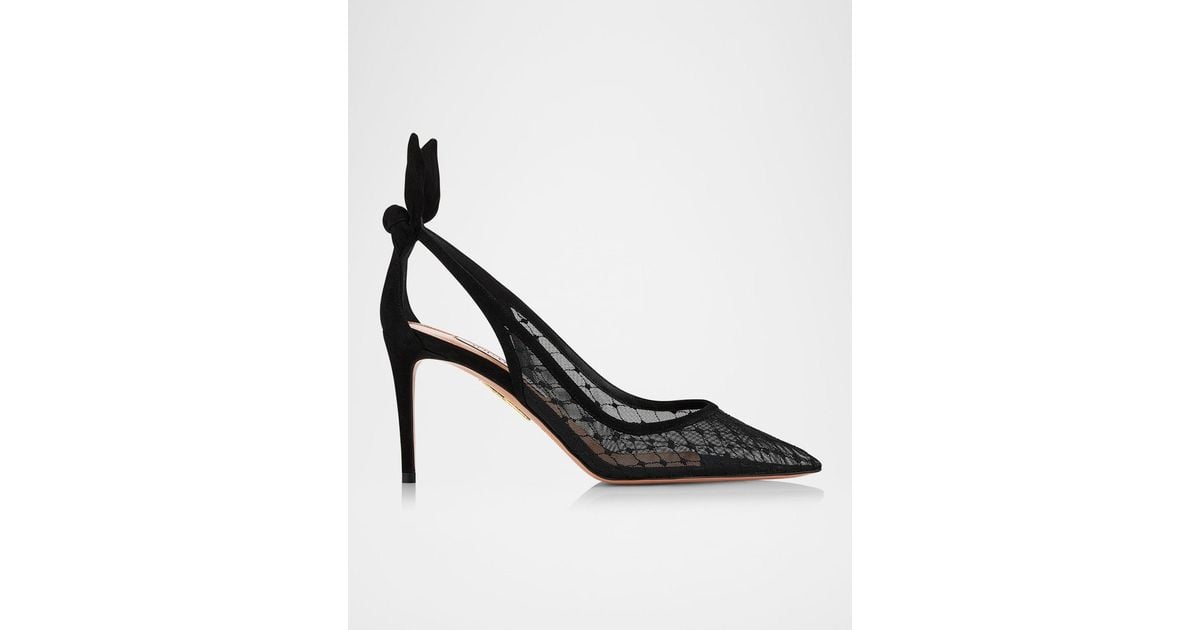 Aquazzura Net Mesh Suede Bow Pumps in Black | Lyst