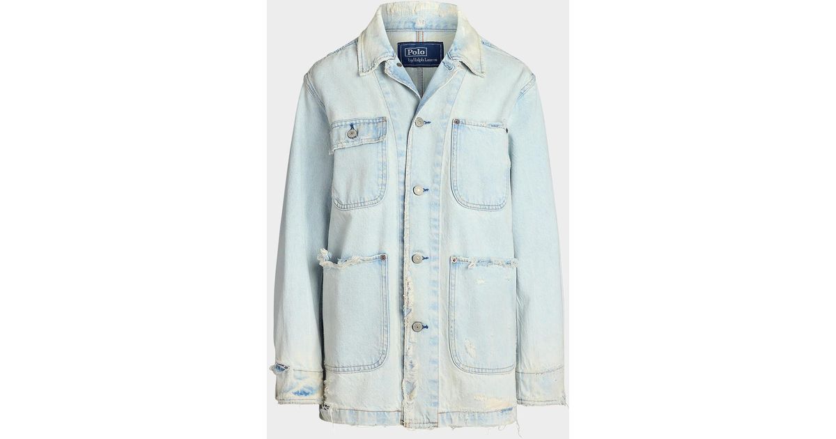 Polo Ralph Lauren Distressed Denim Utility Jacket in Blue | Lyst