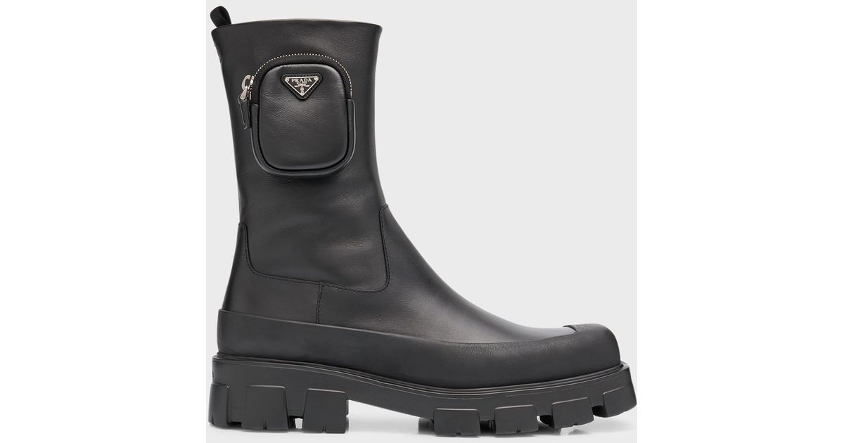 Prada Monolith Chelsea Boot With Pouch in Black for Men | Lyst