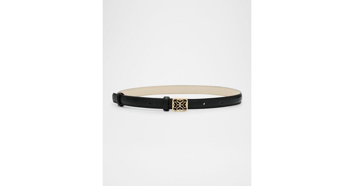 Strathberry Monogram Metal Leather Skinny Belt in Black | Lyst