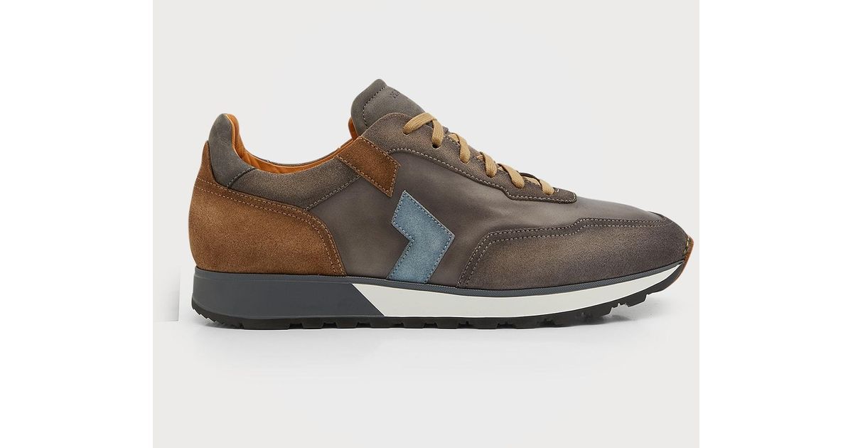 Magnanni Aero Leather & Suede Low-Top Sneakers in Brown for Men | Lyst