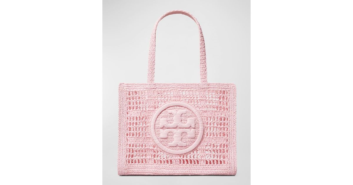 Tory Burch Ella Small Crochet Straw Tote Bag in Pink | Lyst