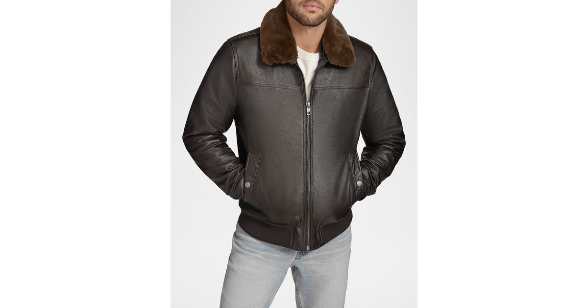 Andrew Marc Leather Jacket With Removable Shearling Collar in Black for ...