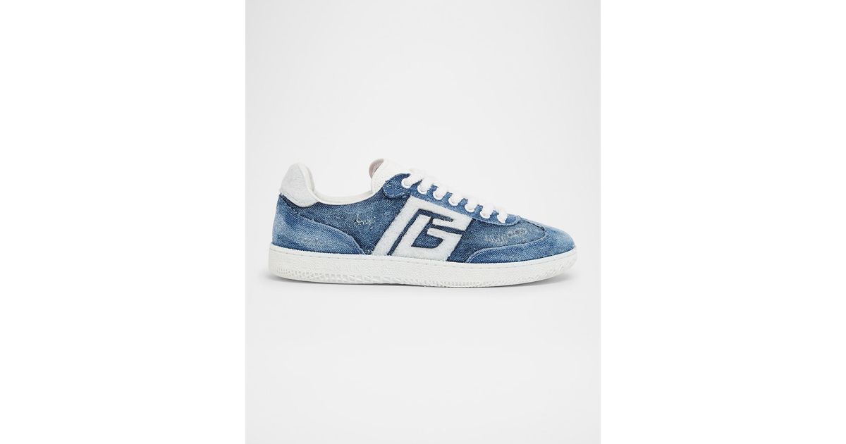 Balmain Swan Destroyed Denim Low-Top Sneakers in Blue | Lyst