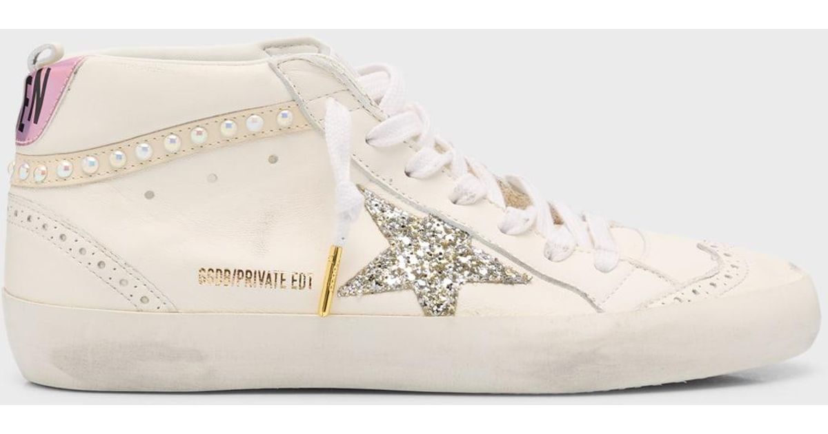 Golden Goose Midstar Leather Pearly Wing-tip Sneakers in Natural | Lyst