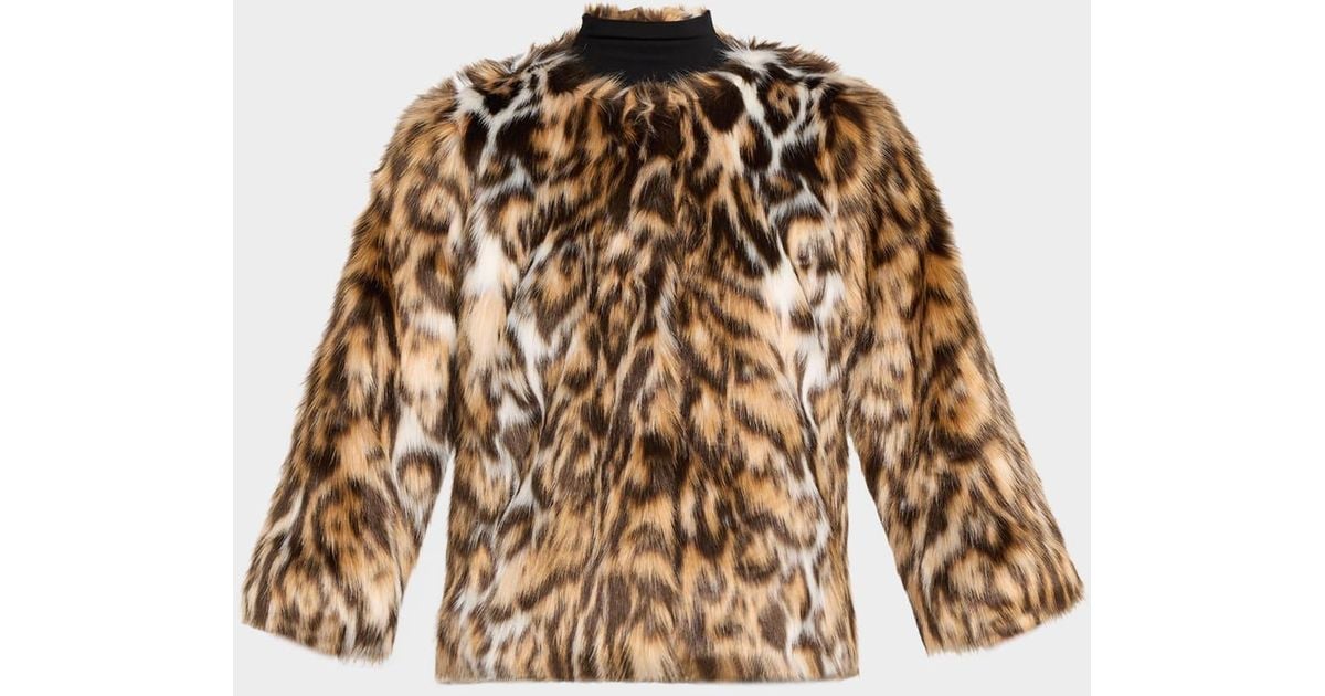 Lyla Grant Fur Free Leopard Faux-Fox Coat in Brown | Lyst