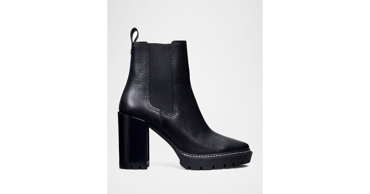Tory Burch Carson Leather Lug-Sole Chelsea Booties in Black | Lyst