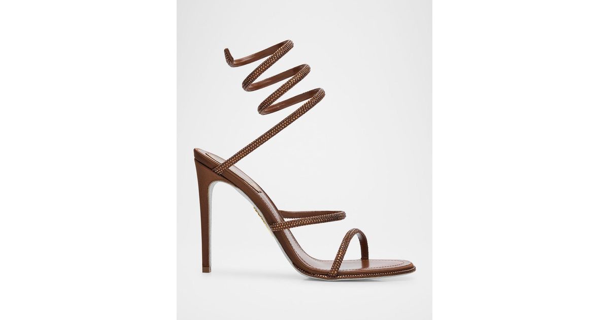 Rene Caovilla Cleo Crystal Satin Snake-Wrap Sandals in White | Lyst