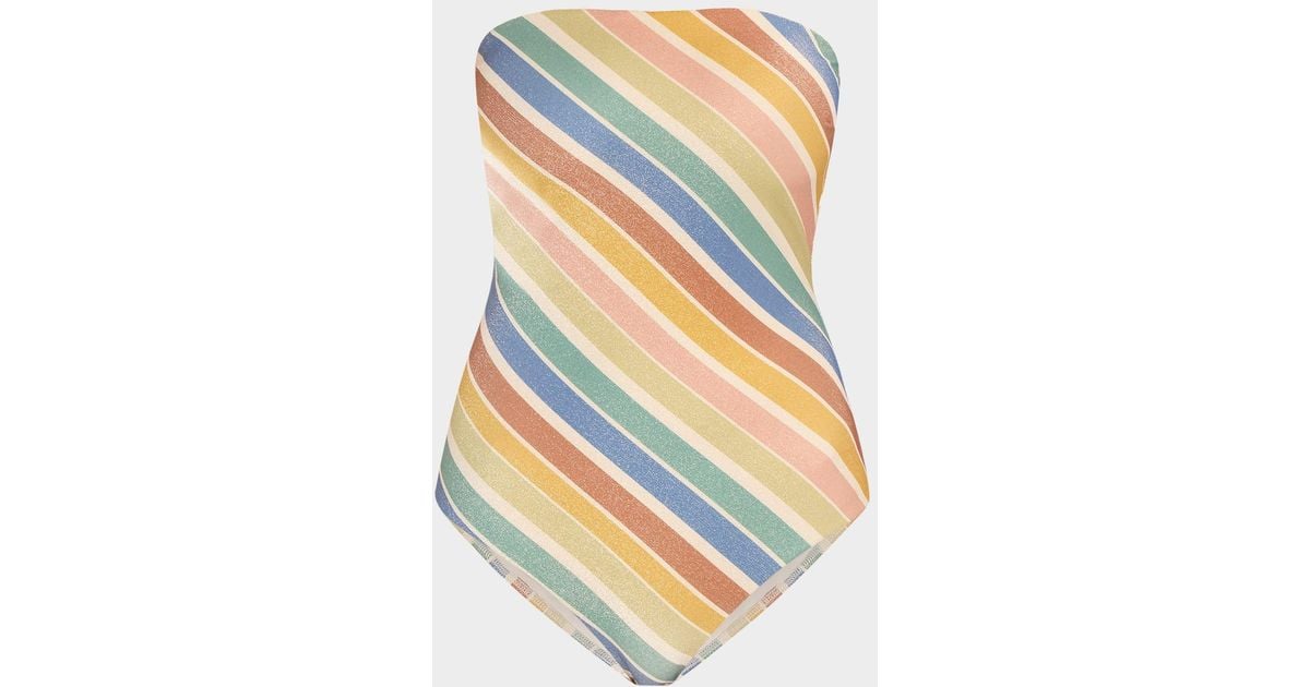 Zimmermann Everley Metallic Stripe One-Piece Swimsuit in Gray | Lyst