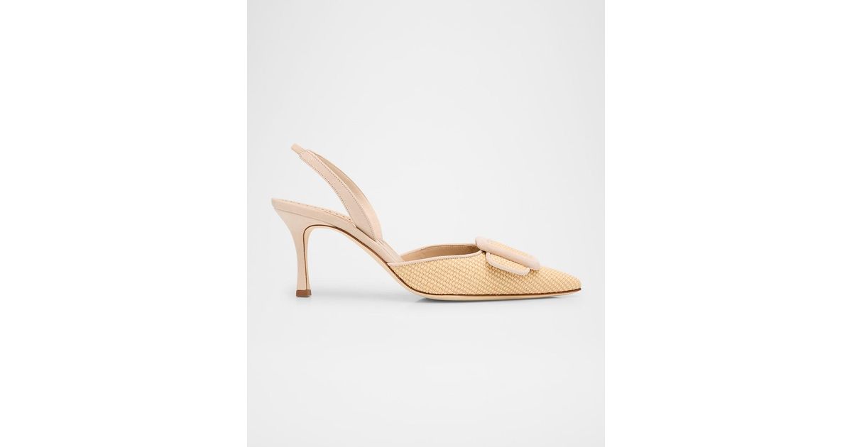 Manolo Blahnik Maysli Woven Buckle Slingback Pumps in Natural | Lyst