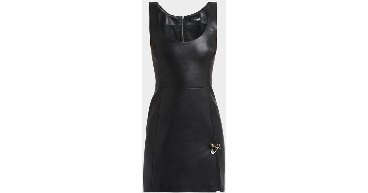 Versace Two Tone Safety Pin Slit Leather Mini Dress In Black Lyst