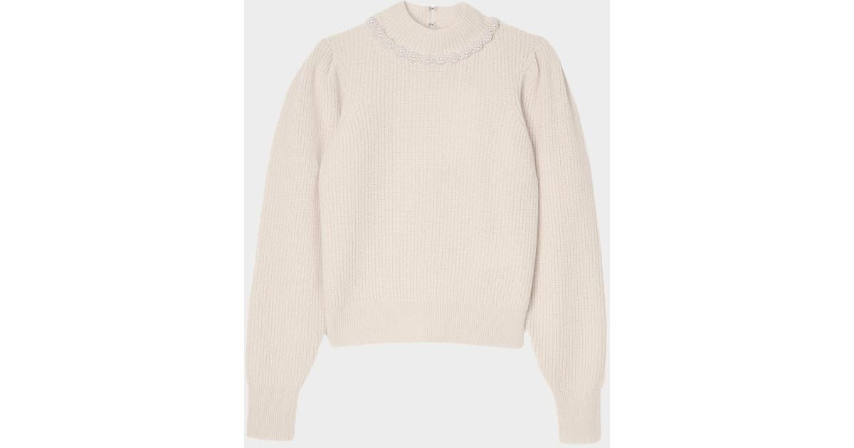 Sandro Lisa Beaded Wool-Cashmere Sweater in White | Lyst